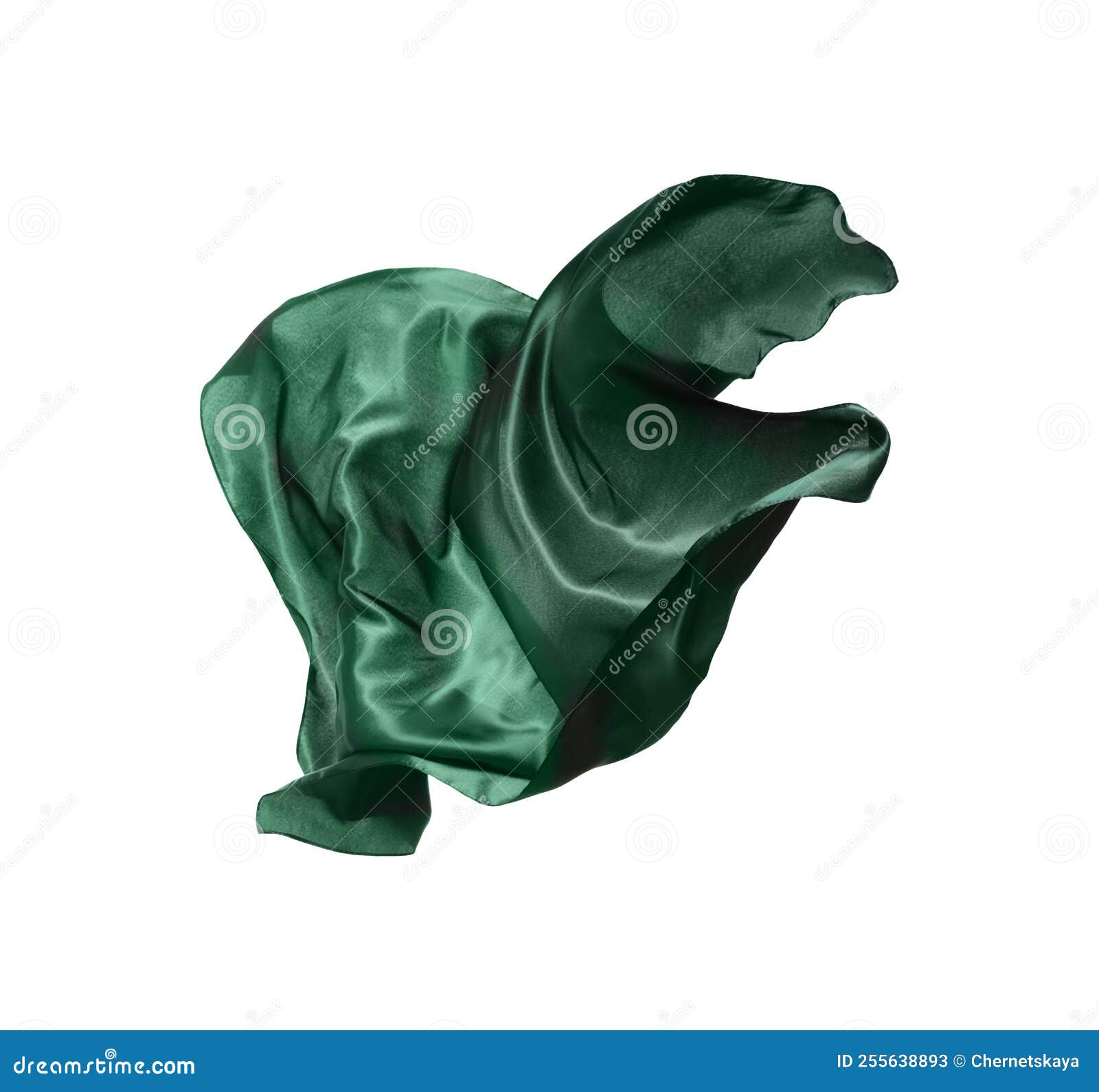 Beautiful Delicate Dark Green Silk Floating on White Background Stock ...