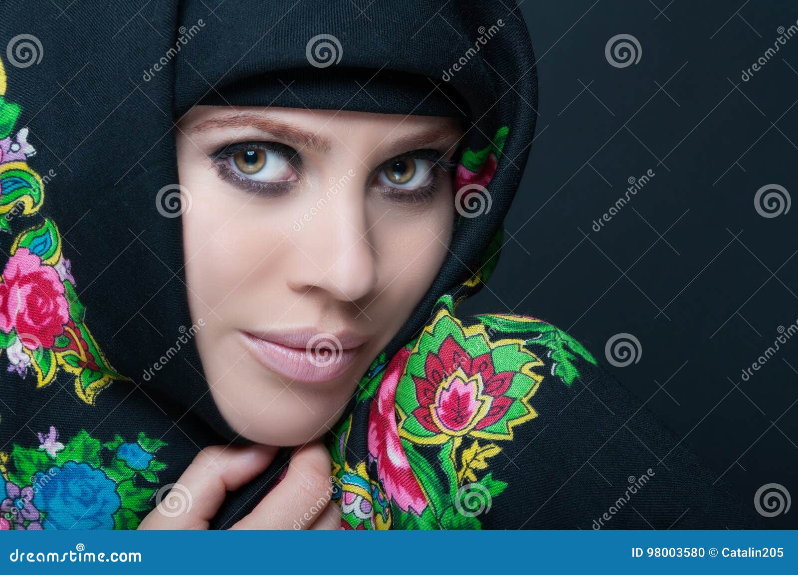 Beautiful Delicate Female Posing with Headscarf Stock Photo - Image of ...