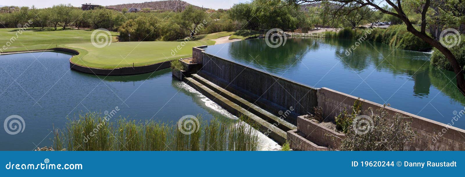 Beautiful Desert Golf Course with Lake Waterfall Stock Photo - Image of ...