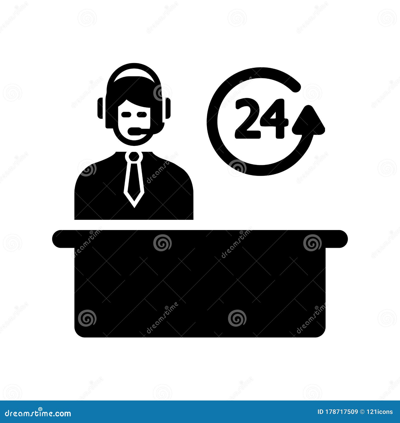 Customer Support Black Icon, Call Center, Help Desk, Hotline Stock ...