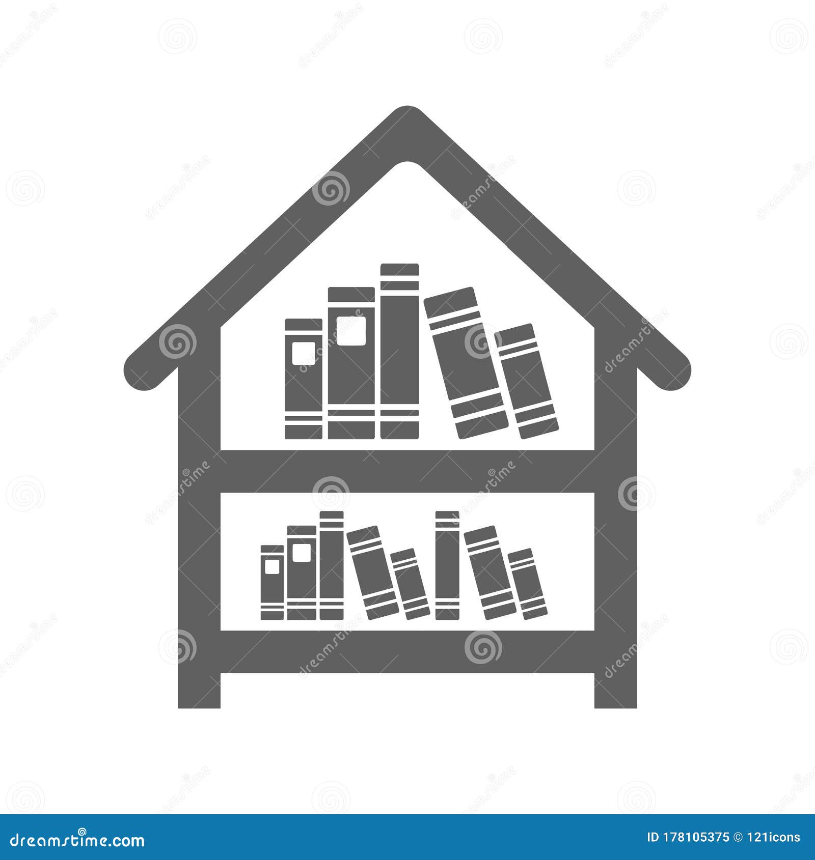 Library Gray Icon, Bookshelf, Storage, Documents Stock Illustration ...