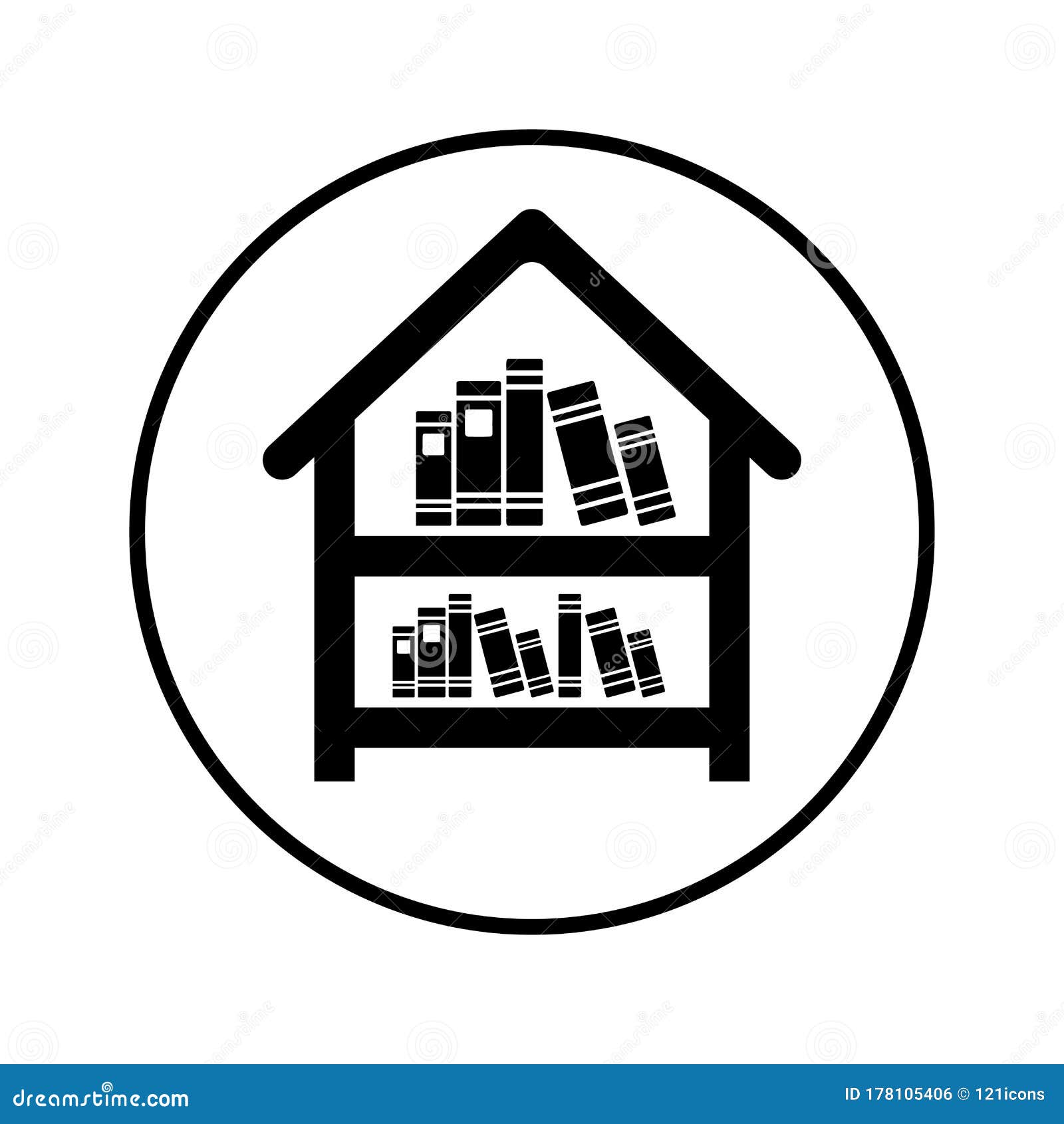 Library Icon Black Color, Bookshelf, Storage, Documents Stock Vector ...