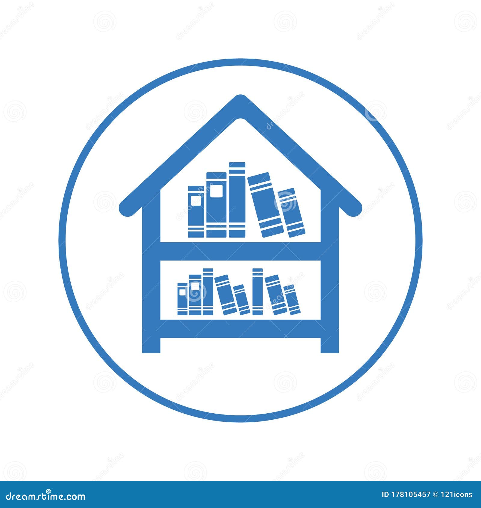 Library Icon, Blue Color, Bookshelf, Storage, Documents Stock ...