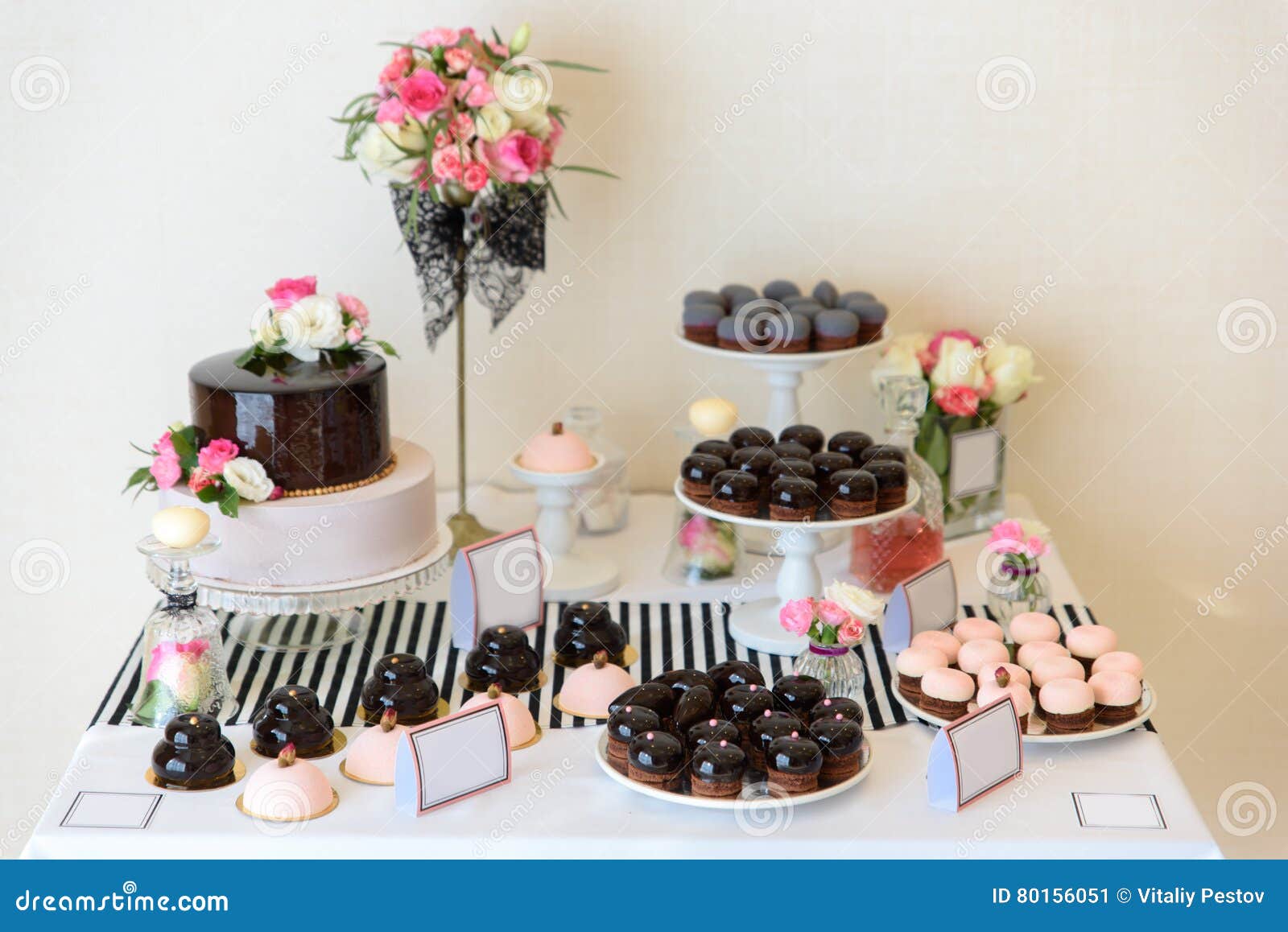 Beautiful Desserts, Sweets and Candy Table at Wedding Reception Ot ...