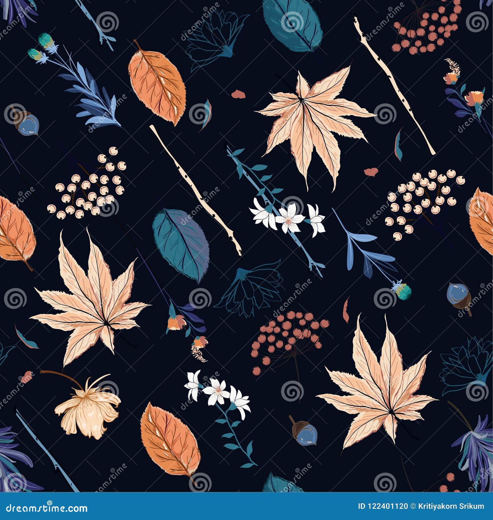 Beautiful Diagonal on Dark Seamless Pattern Vector Autumn Hand D Stock ...