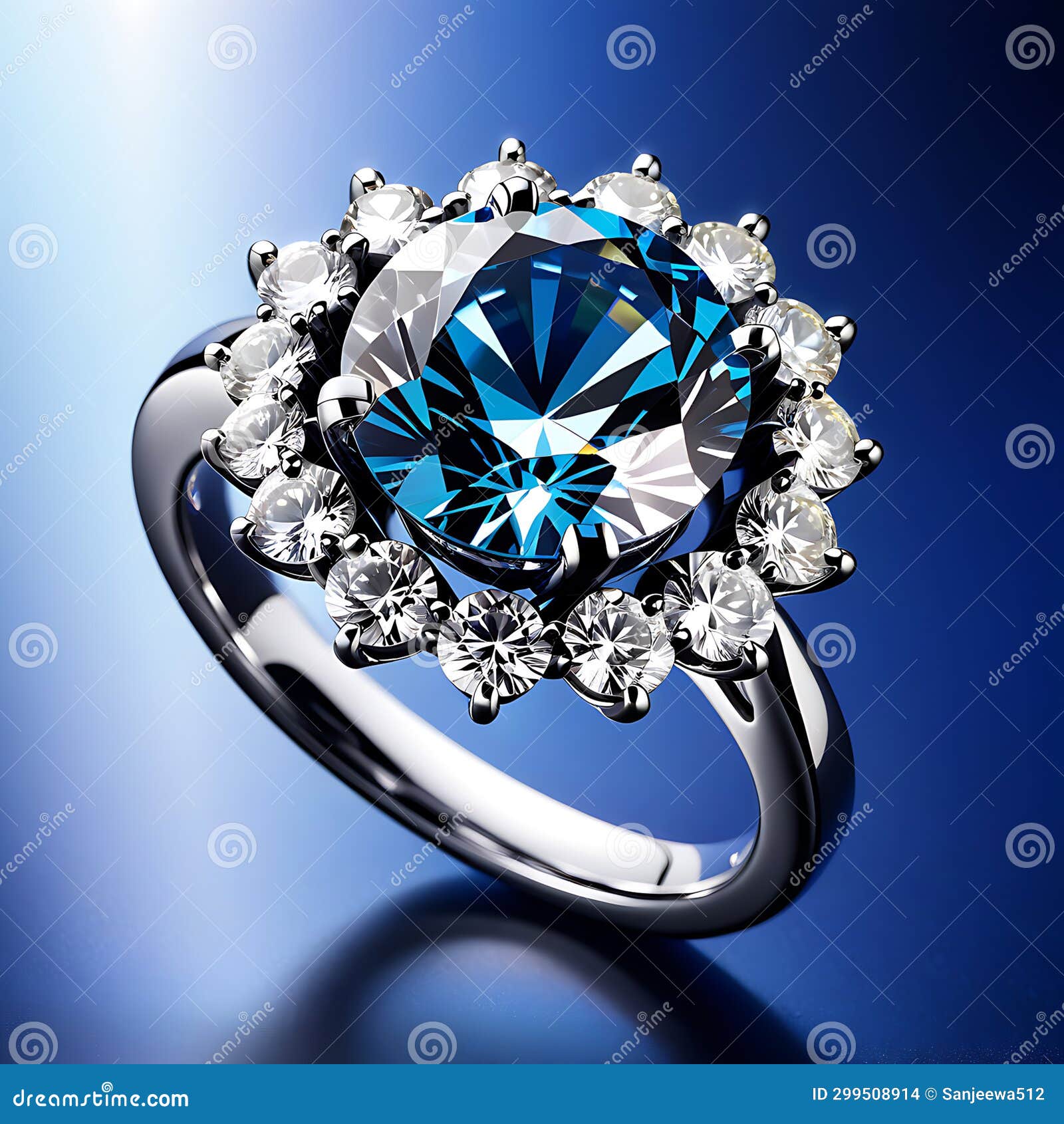 Beautiful Diamond Ring on Blue Background Stock Illustration ...