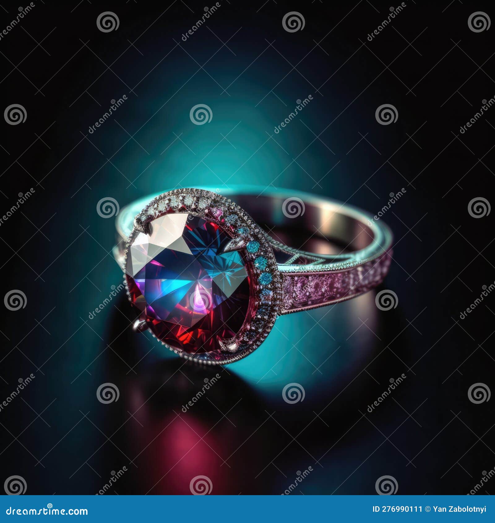 Beautiful Diamond Ring in Red Purple Fire on Black Background ...