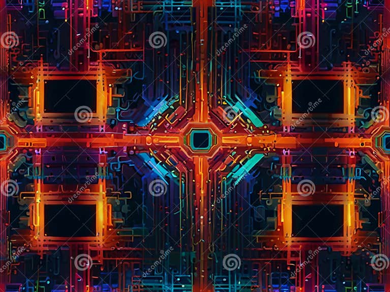 Beautiful and Colorful Technological Illustration Pattern Ai Generated ...