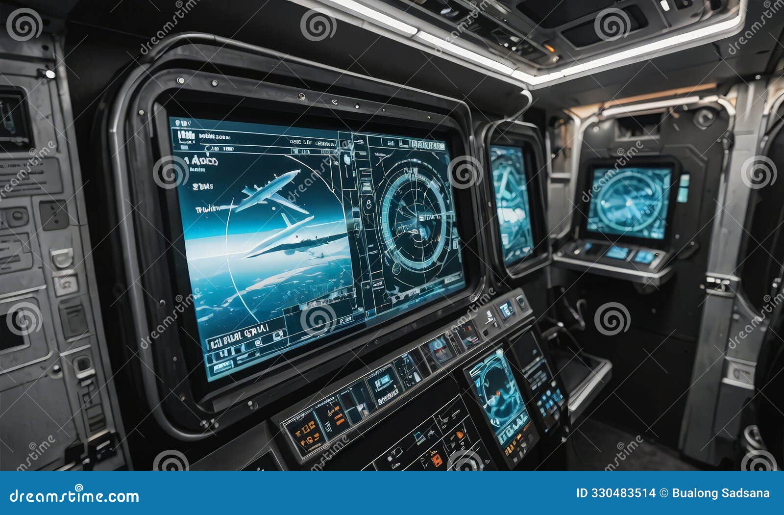 The Cockpit Of A Plane Is Shown With A View Of The Ground Stock ...
