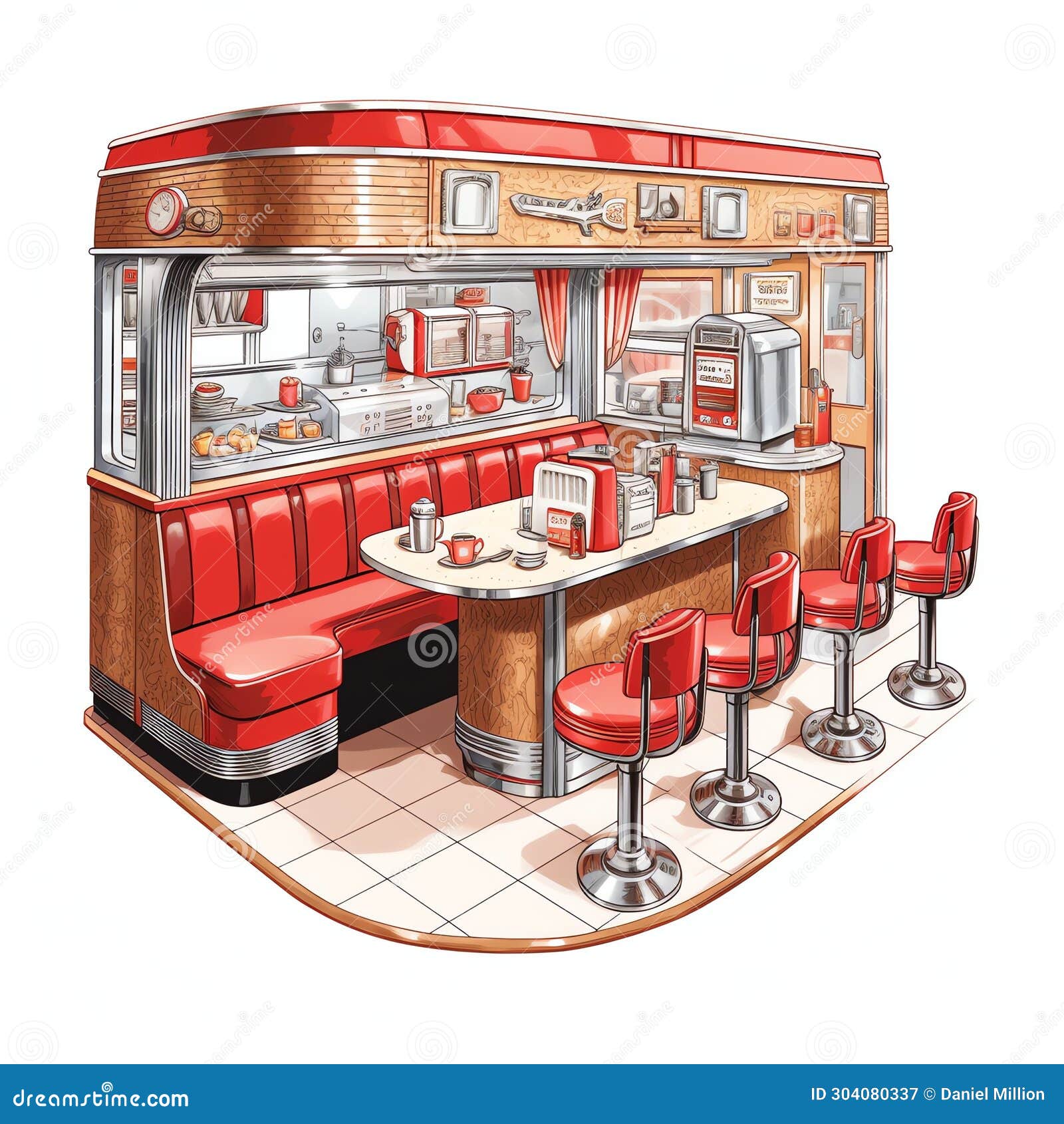 Beautiful Diner Booth Clipart Illustration Stock Illustration ...