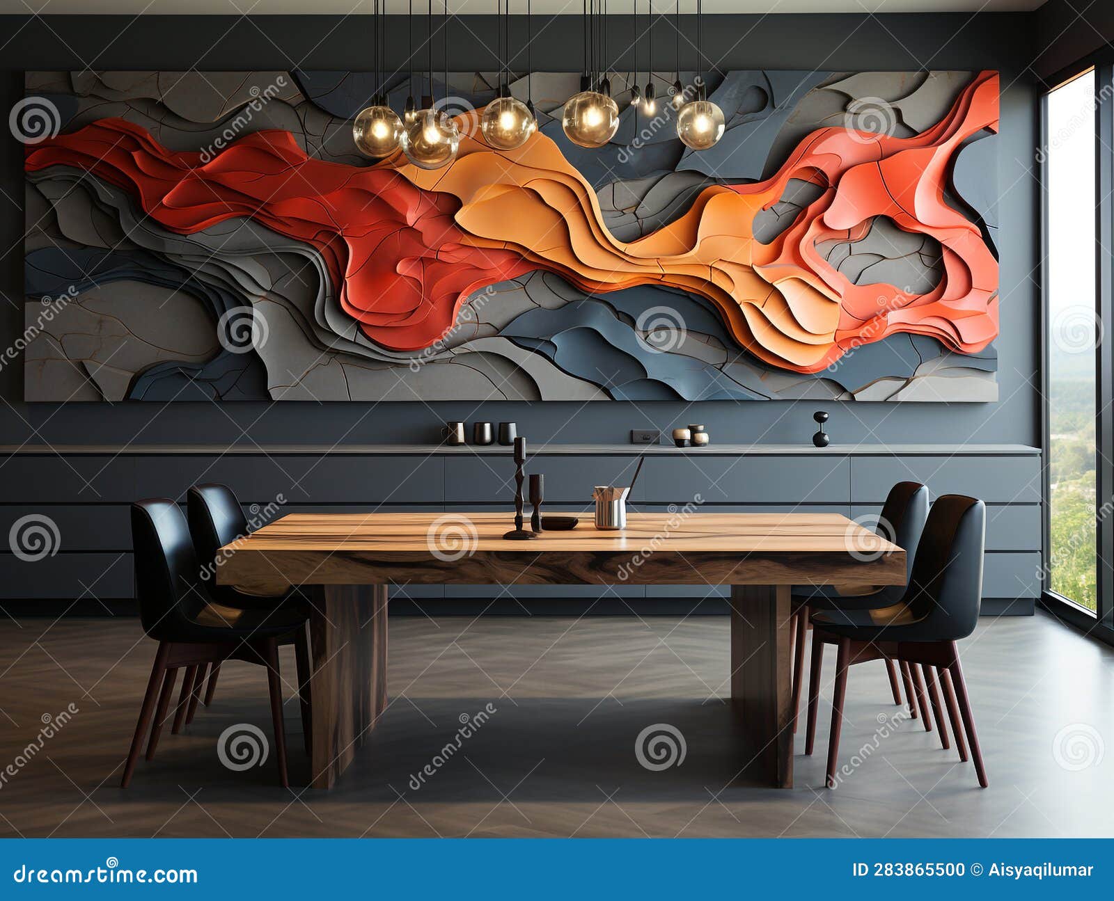 A Beautiful Dining Table with a Dining Room Wall Mural Featuring ...