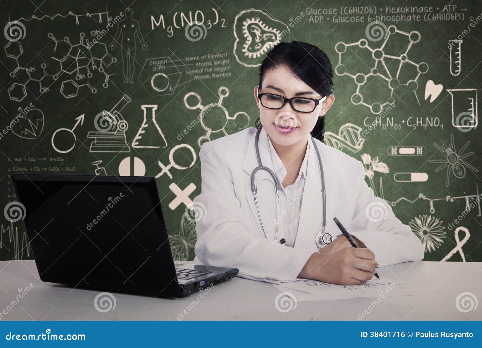 Beautiful Doctor Writes Formula Stock Photo - Image of chinese, laptop ...
