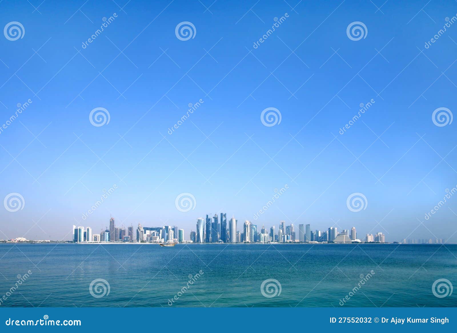 Beautiful Doha Skyline through Wide Angle Stock Photo - Image of modern ...