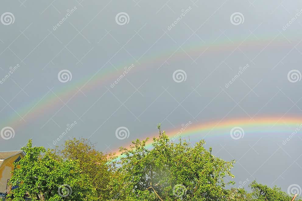 Beautiful Double Rainbow after Rain Stock Photo - Image of nature ...