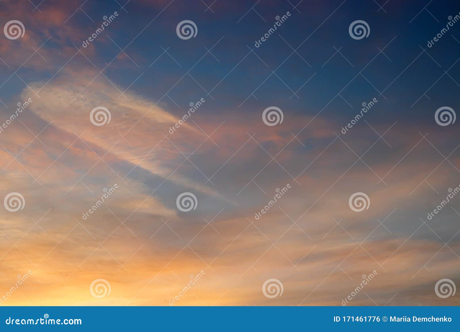 Beautiful Dramatic Sunset Orange and Dark Blue Sky with Clouds ...