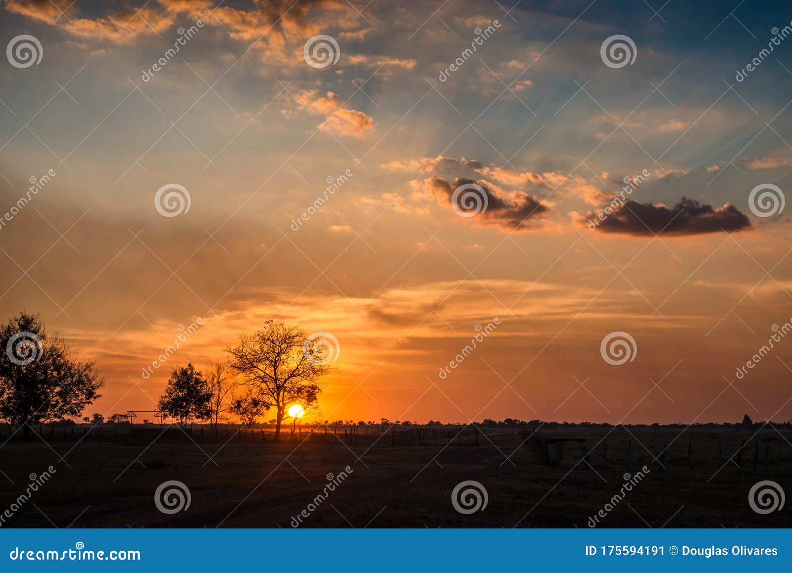 Beautiful and Dramatic Sunset on the Plain Stock Image - Image of ...