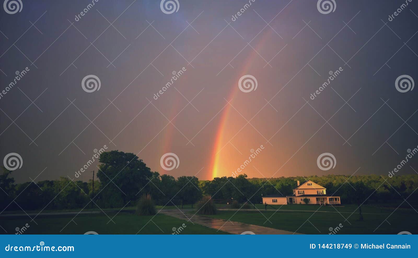 Beautiful Dramatic Twin Rainbows during Texas Thunder Storms Stock ...