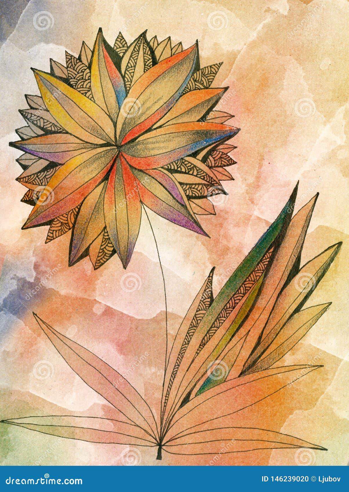 Beautiful Drawing of Abstract Flower in Warm Tones Stock Illustration ...
