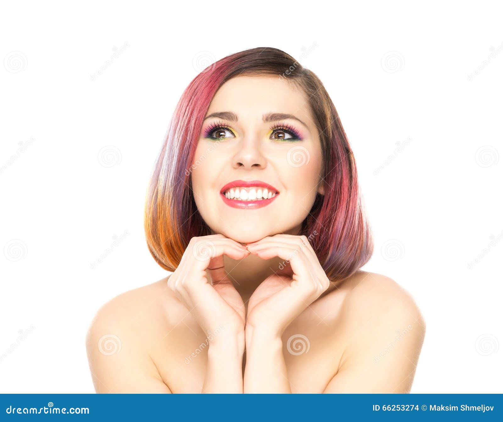 Beautiful Dreaming Girl Making Heart with Hands Stock Photo - Image of ...