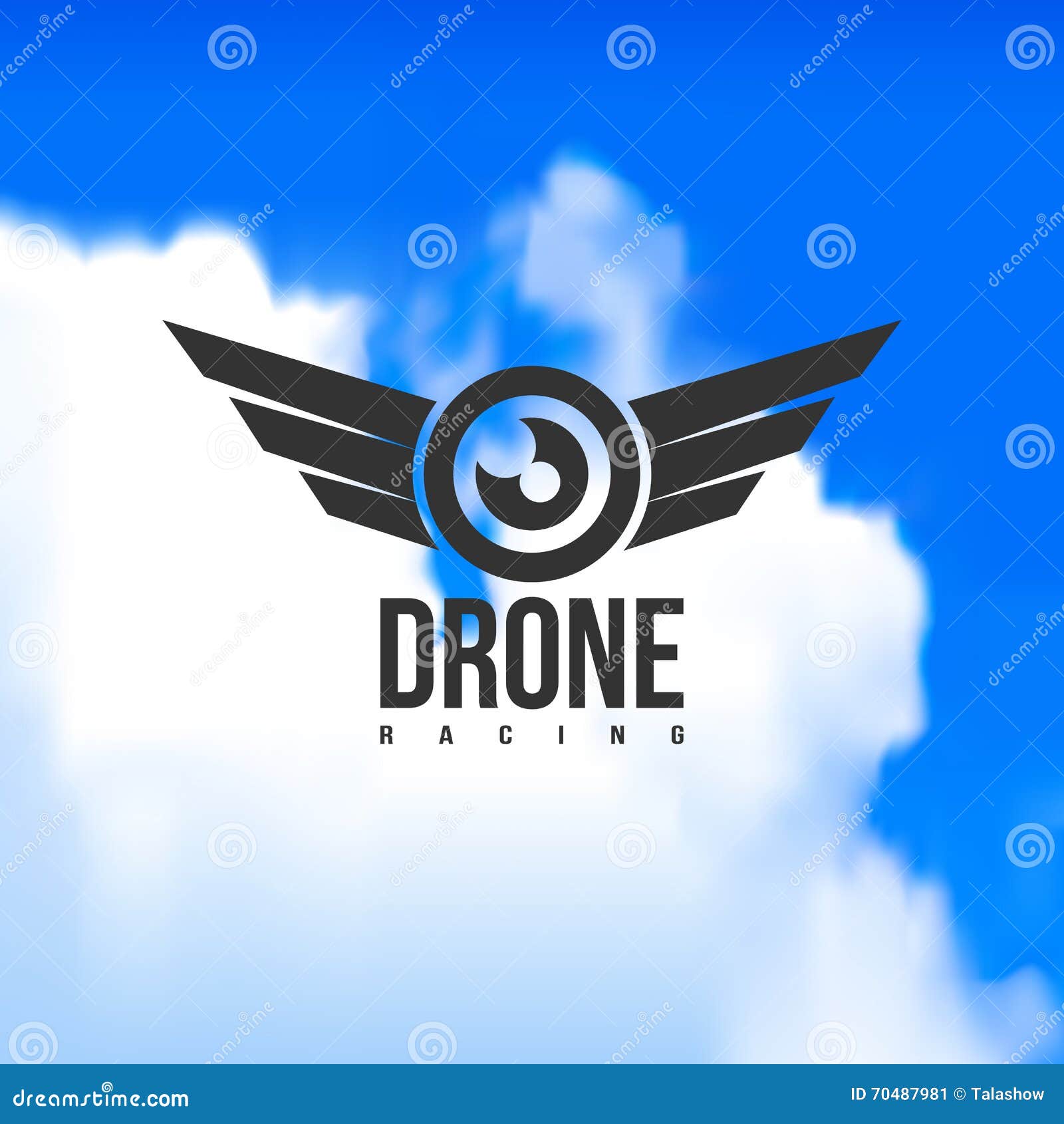 Beautiful Drone Racing Logo On A Sky Background. Cartoon Vector ...