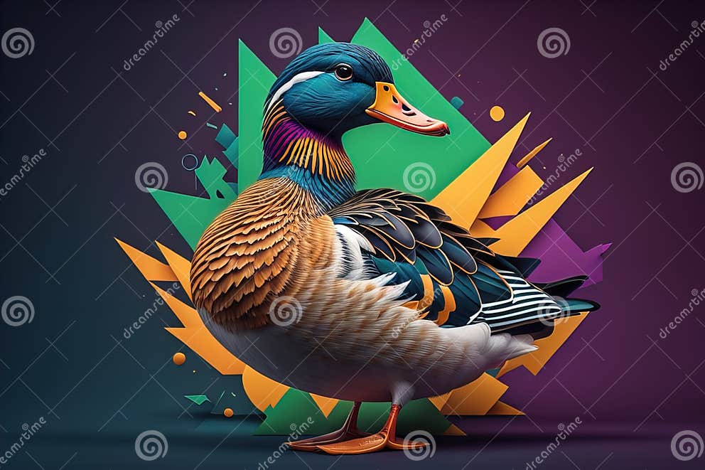 Beautiful Duck on a Solid Color Background. Ai Generative Stock ...