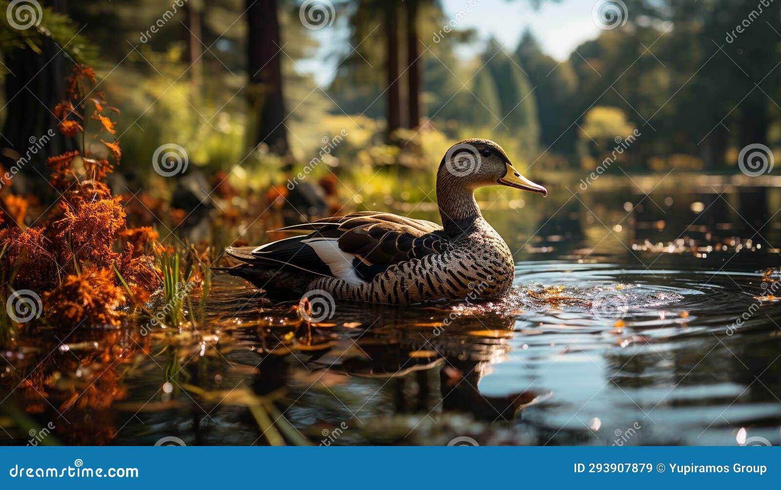 A Beautiful Duckling Looking at Its Reflection in the Pond Generated by ...