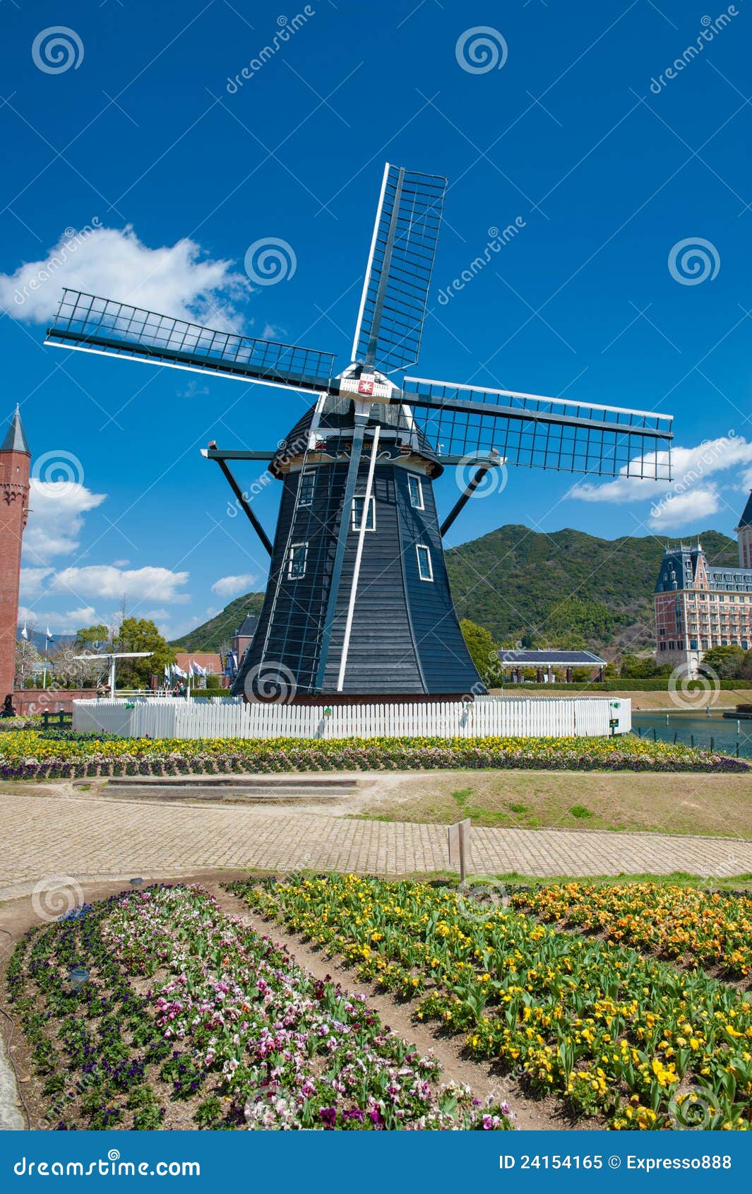 Beautiful Dutch Windmill Typical Landscape in Ja Stock Image - Image of ...