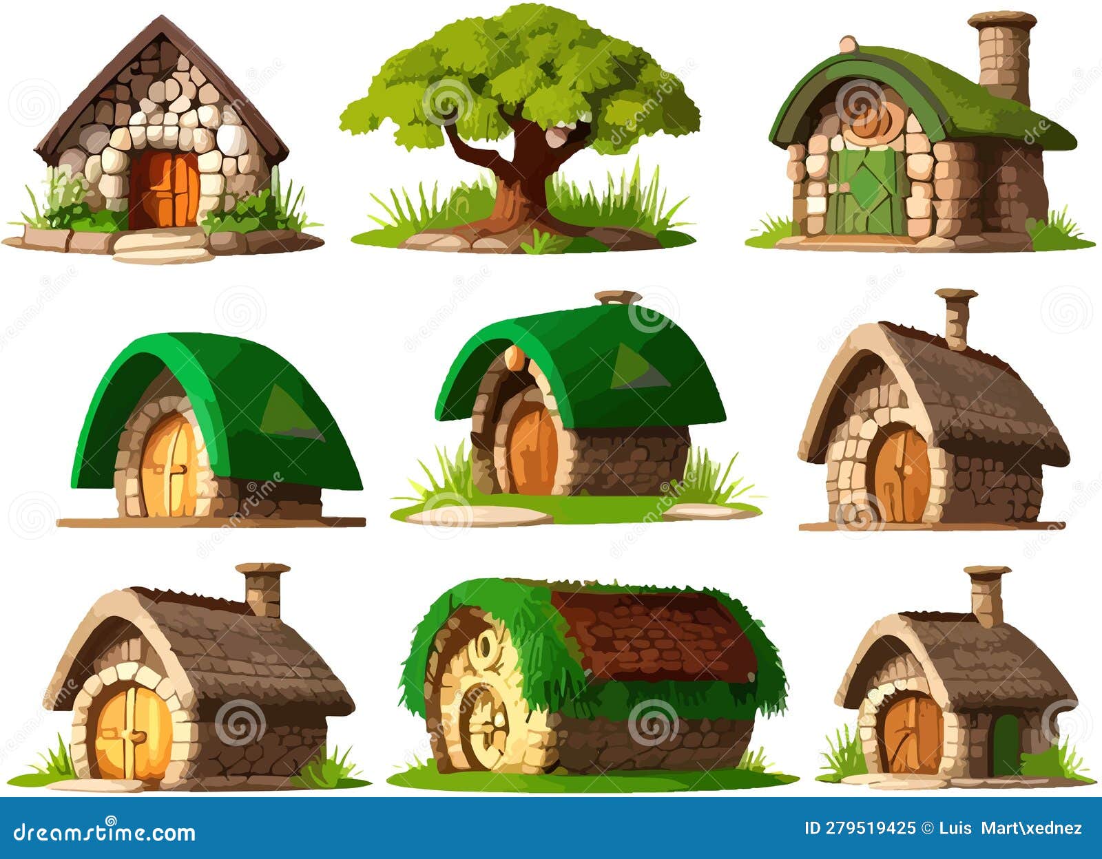 Beautiful Dwarf and Hobbit House. Vector Set Stock Vector ...