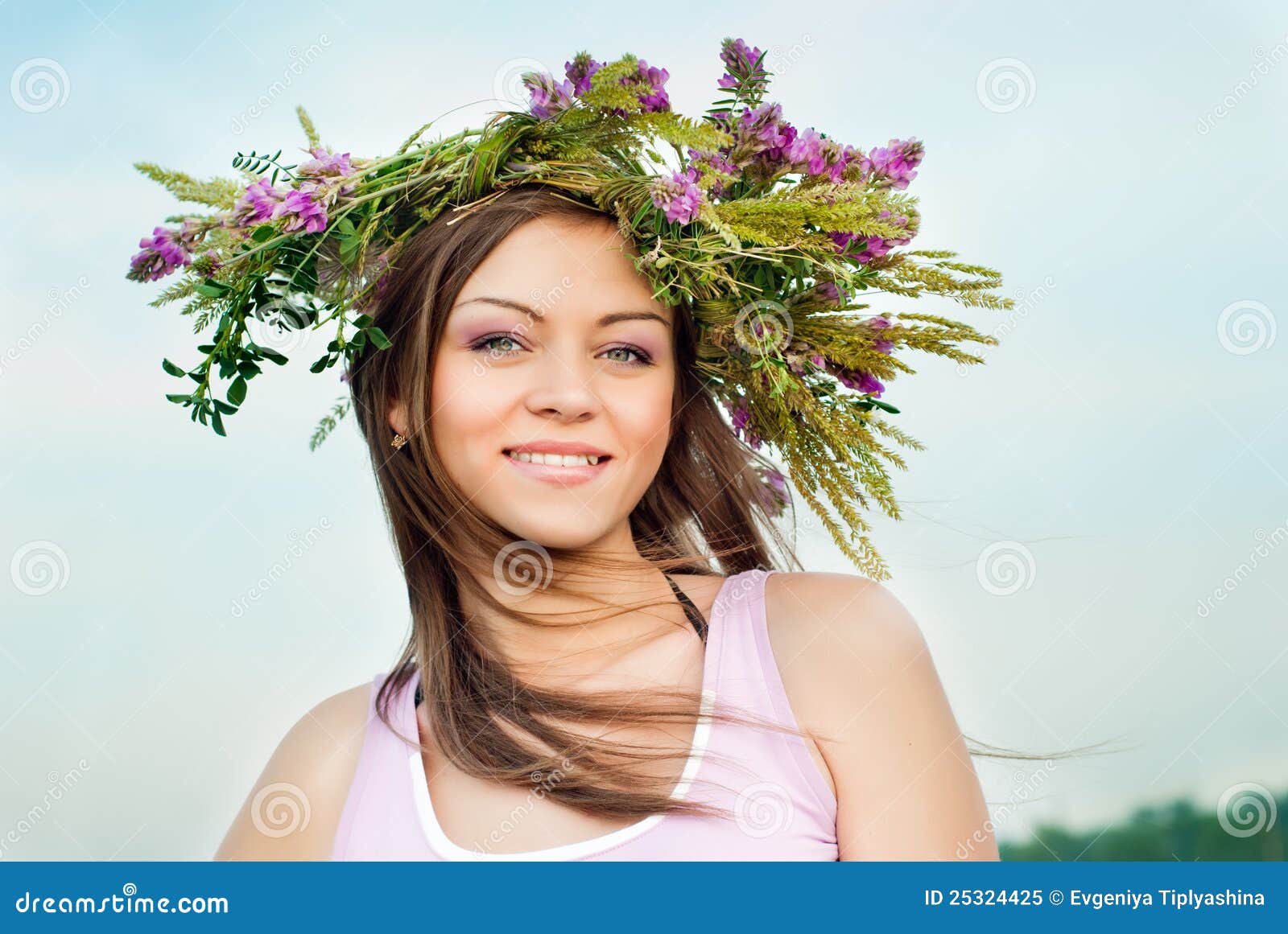 Beautiful E Girl in a Wreath of Flowers Stock Image - Image of fresh ...