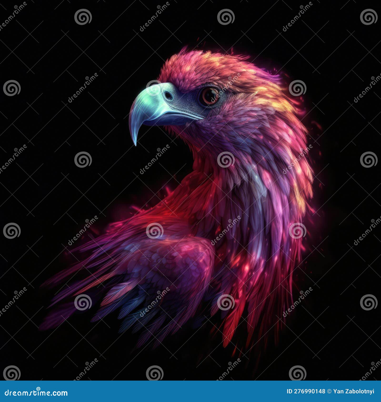 Beautiful Eagle in Red Purple Fire on Black Background. Generative AI ...