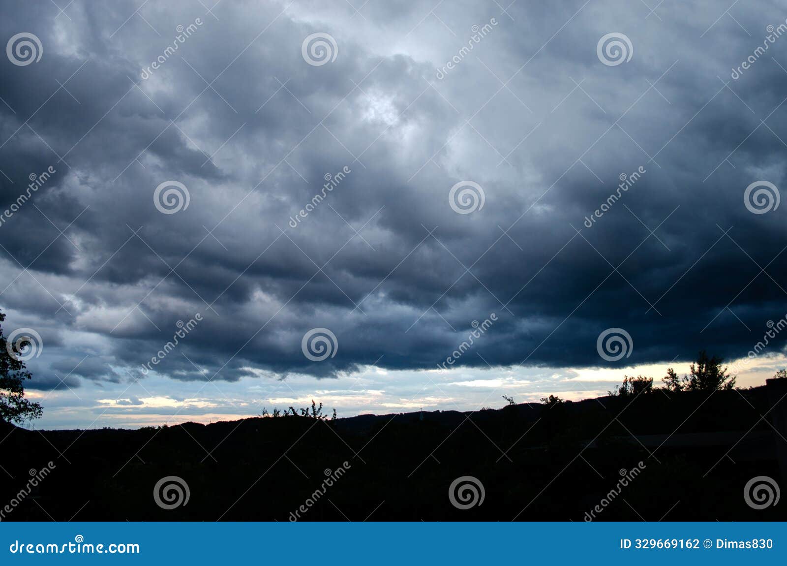 A Beautiful Early Dawn Landscape With A Moon Rising Above The Trees ...