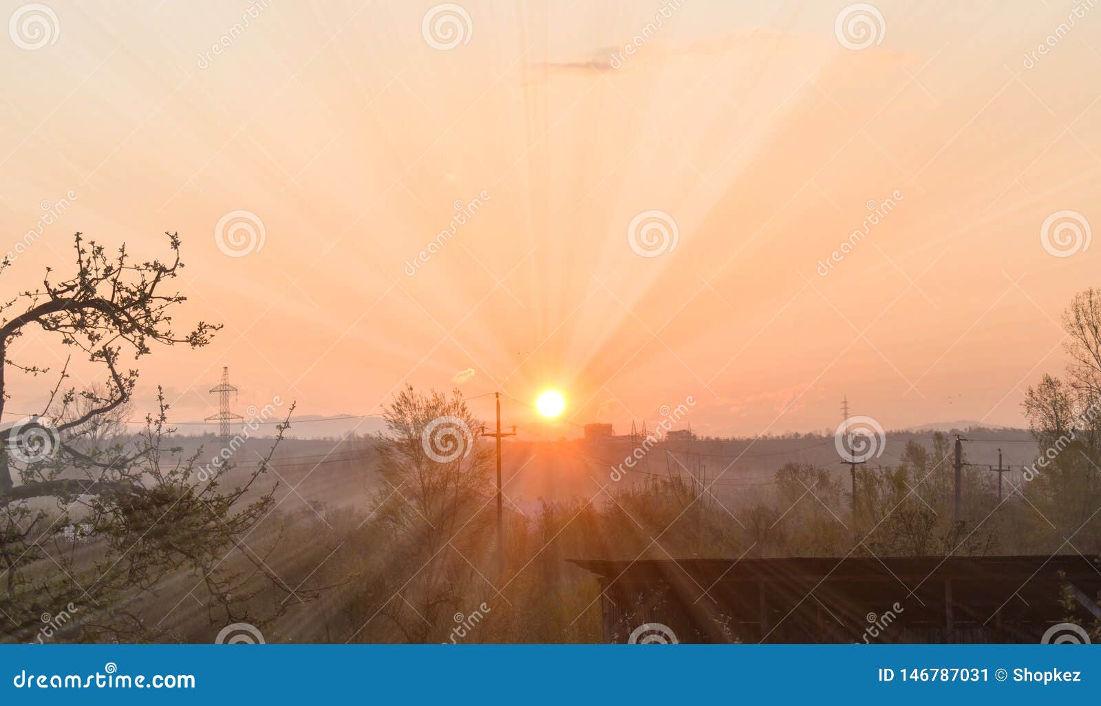 Amazing Early Sunrise in a Beautiful Spring Day with a Bright Clear Sky ...