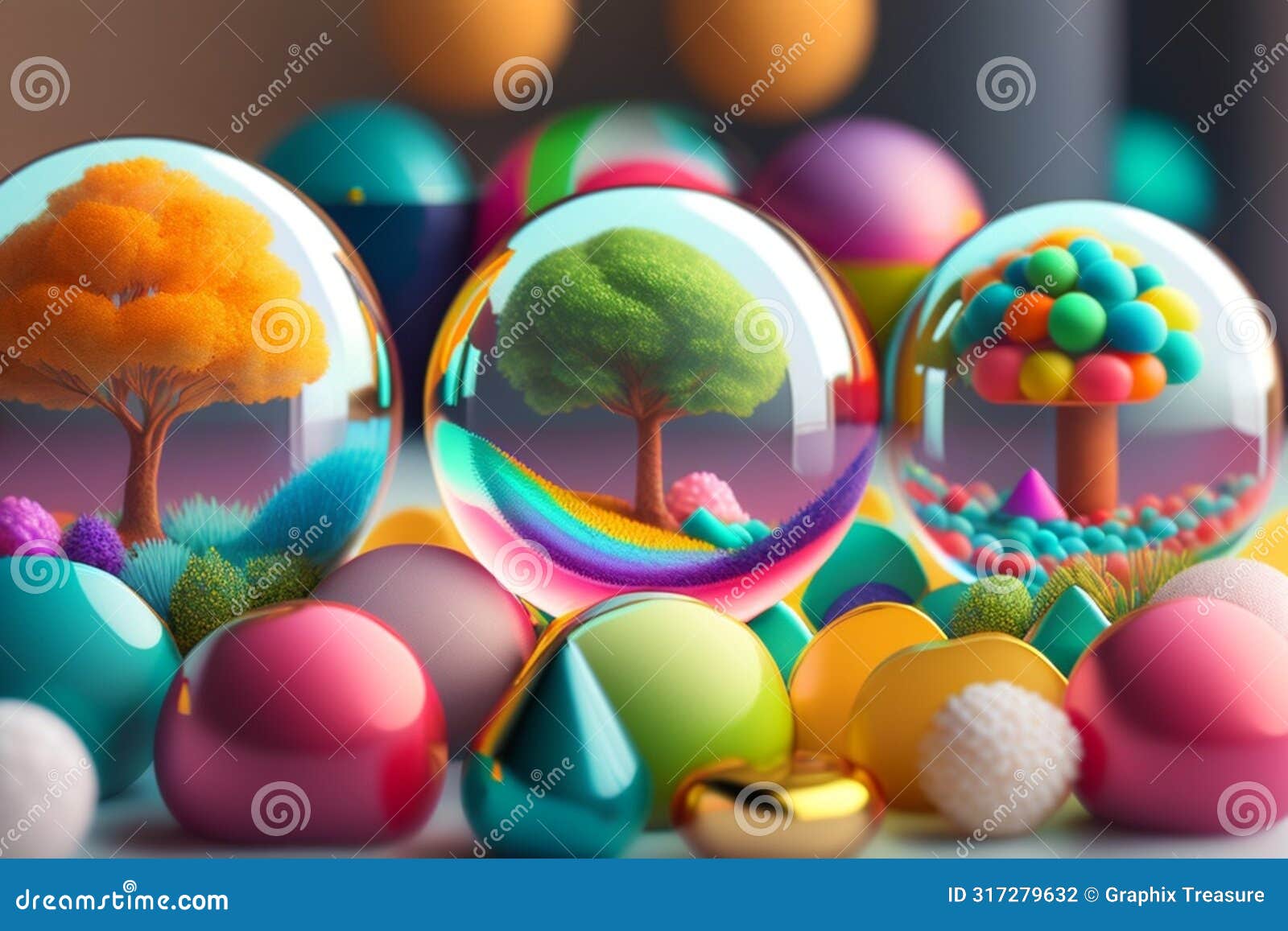 Beautiful Earth Crystal Balls with Colorful Trees Inside it Generative ...