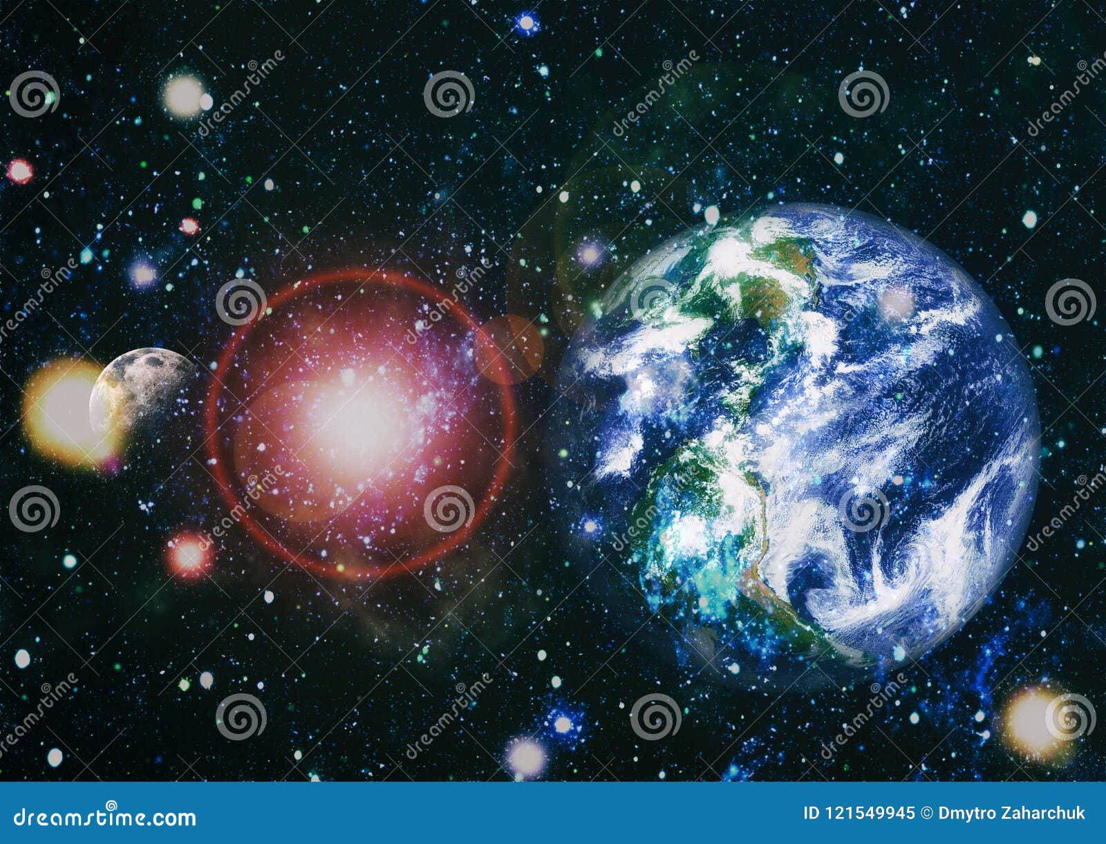 Beautiful Earth and the Moon - Elements of this Image Furnished by NASA ...