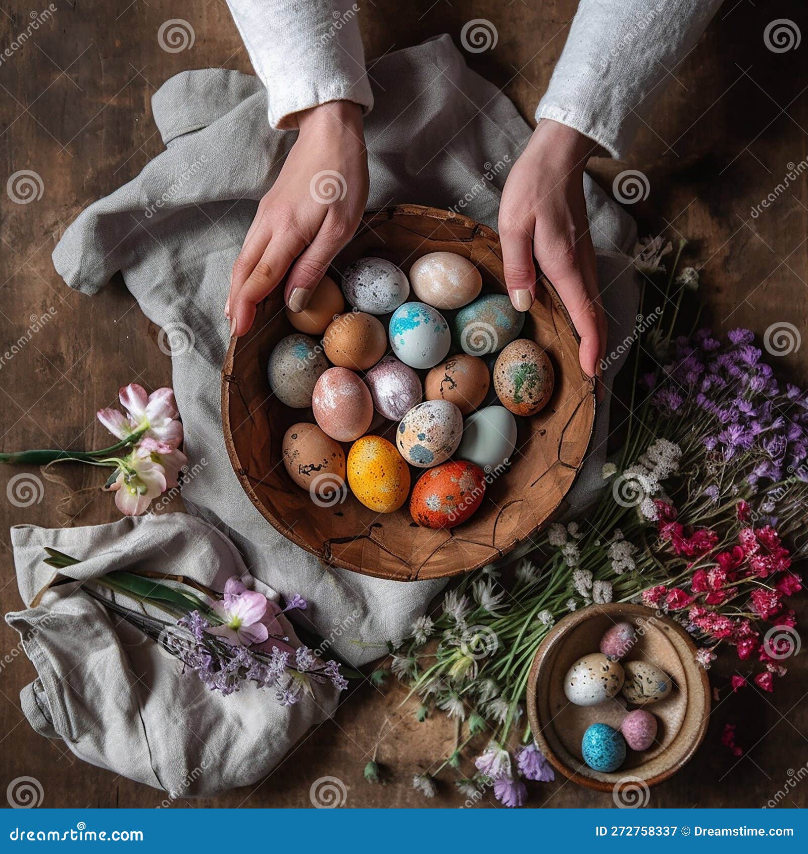 A Beautiful Easter Background with Colorful Eggs Ready To Be Served at ...