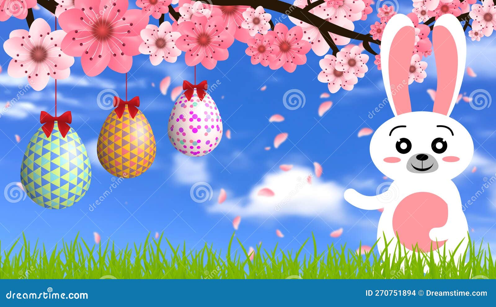Beautiful Easter Image on Blur Cloud Background with Bunny Stock ...