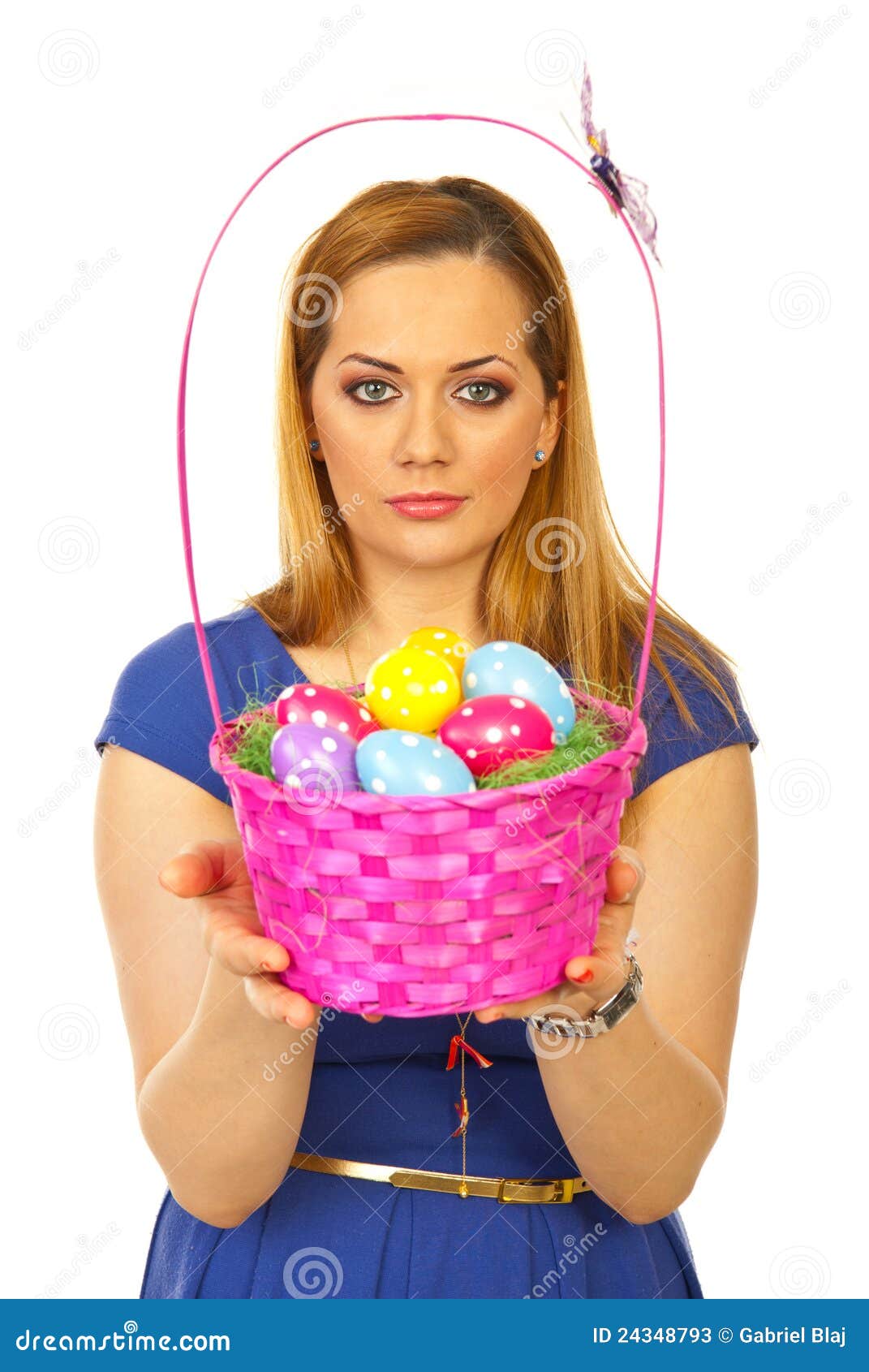 Beautiful Easter Woman with Colorful Basket Stock Image - Image of ...