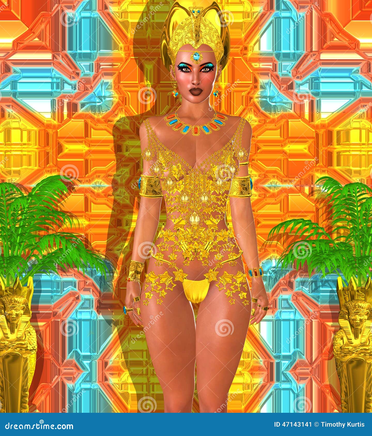 Beautiful Egyptian Woman Posing In Sheer Gold Star Top And Bikini