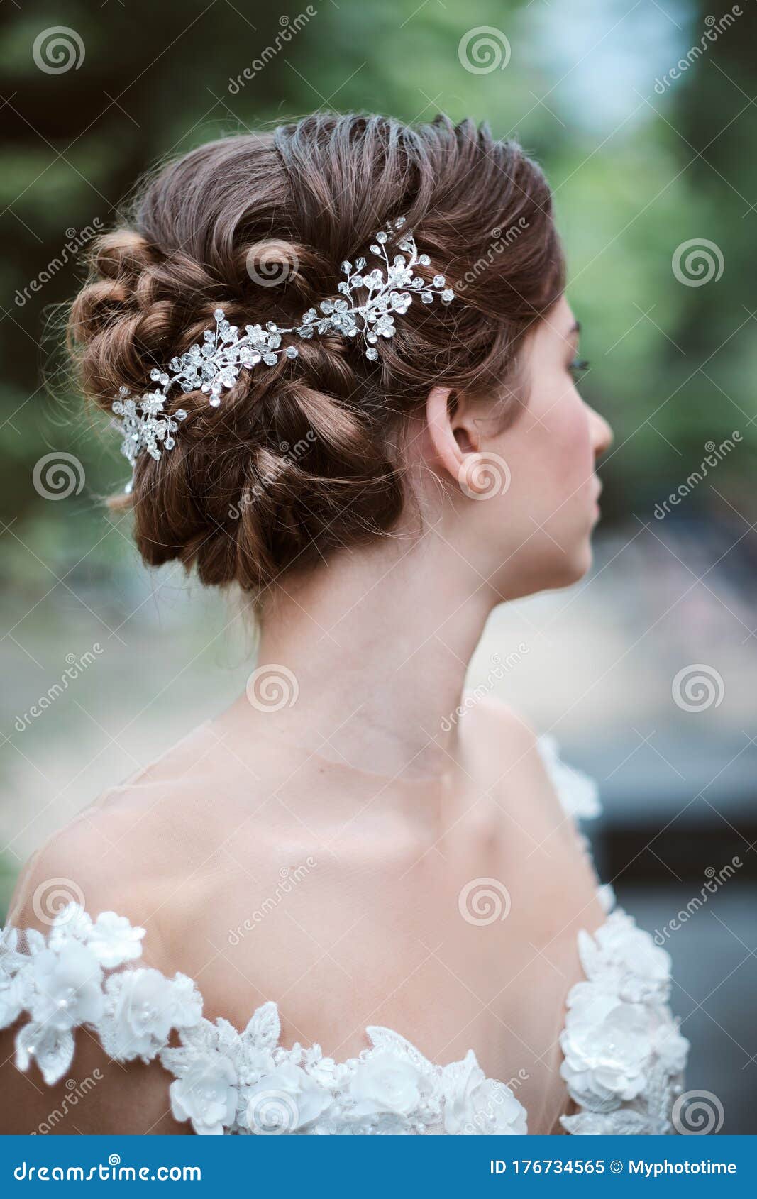 Beautiful Elegance Bride`s Hairstyle. Back Side View Stock Image ...