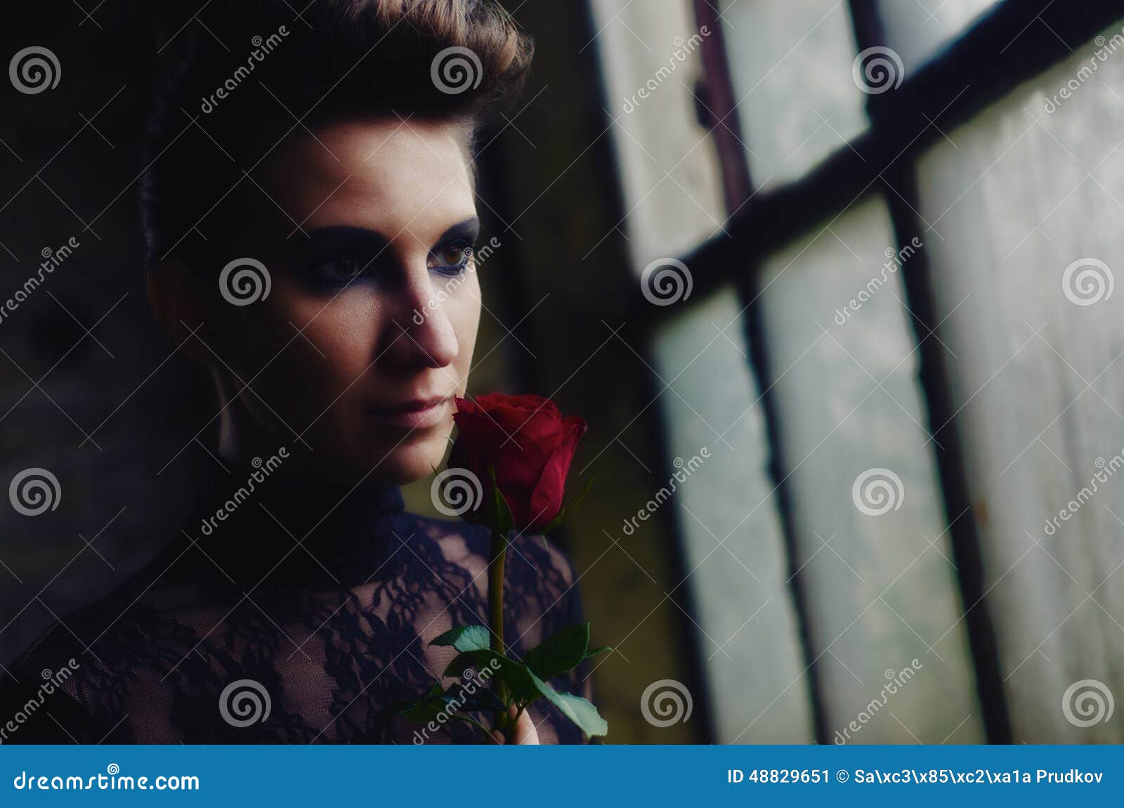 Beautiful Elegant Lady Holding Red Rose Stock Image - Image of cute ...