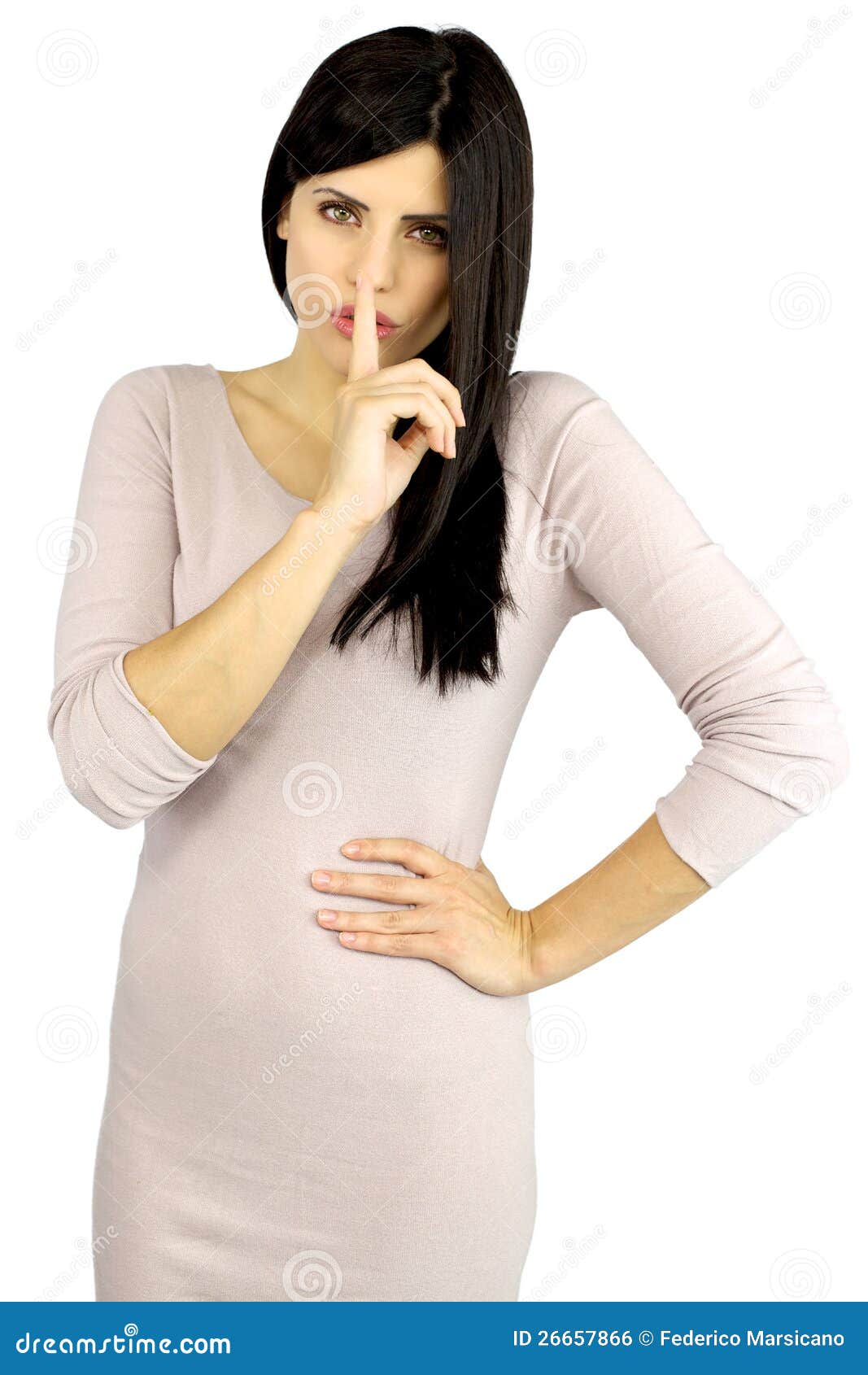 Beautiful Elegant Woman Making Silence Sign Stock Photo - Image of ...