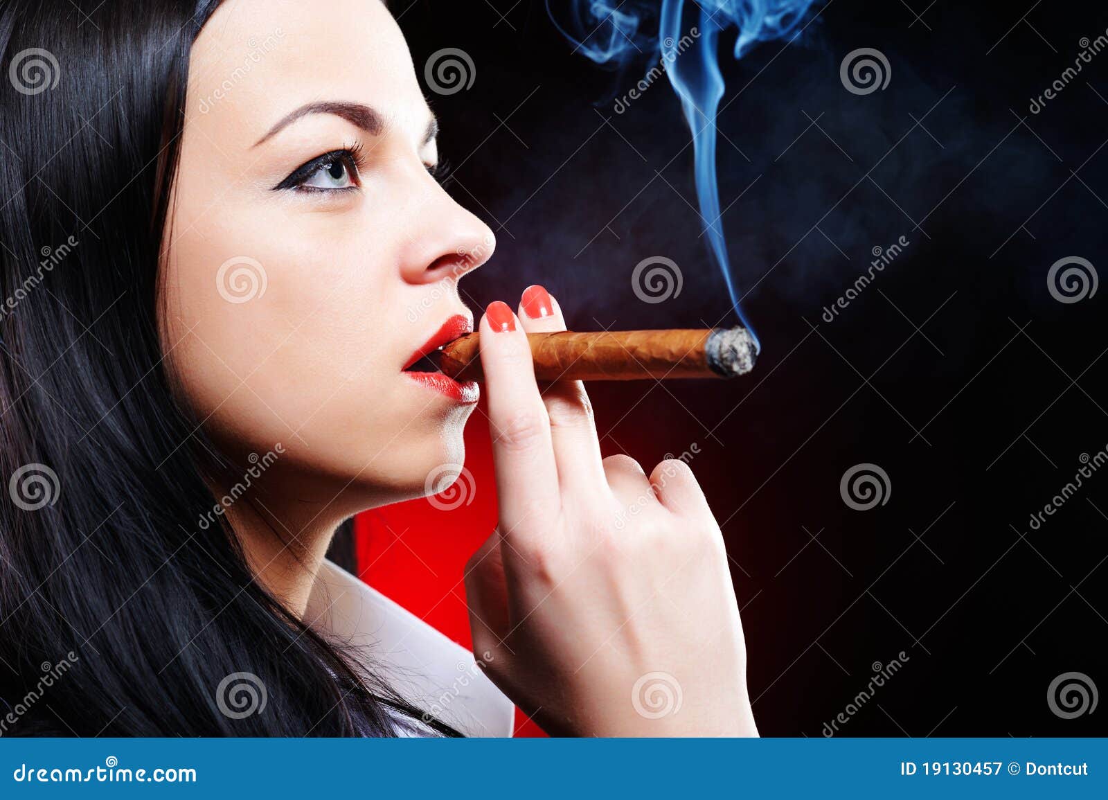 Beautiful Elegant Young Woman with Cigar Stock Image - Image of dark ...