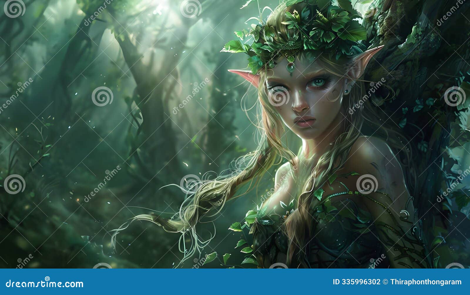 Beautiful Elf in the Forest Stock Illustration - Illustration of ...
