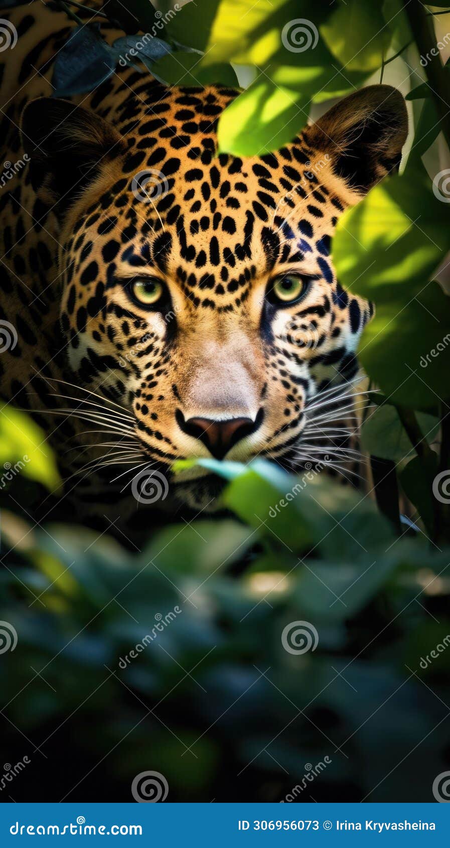 A Beautiful and Elusive Jaguar Peers Out from Behind a Tree Stock Image ...