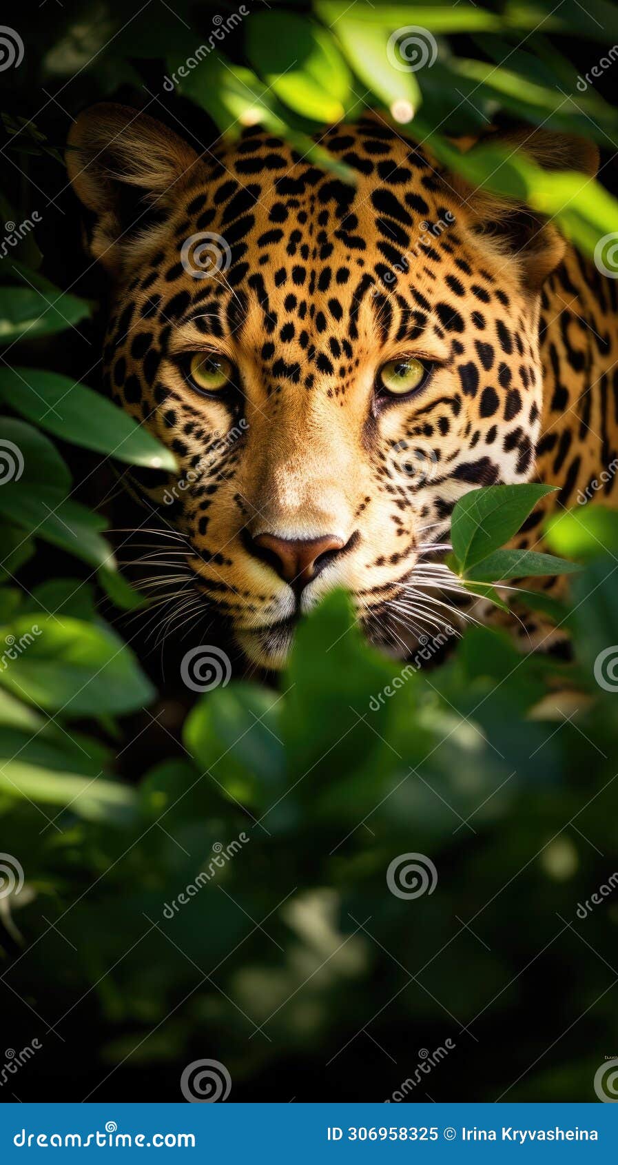 A Beautiful and Elusive Jaguar Peers Out from Behind a Tree Stock Image ...
