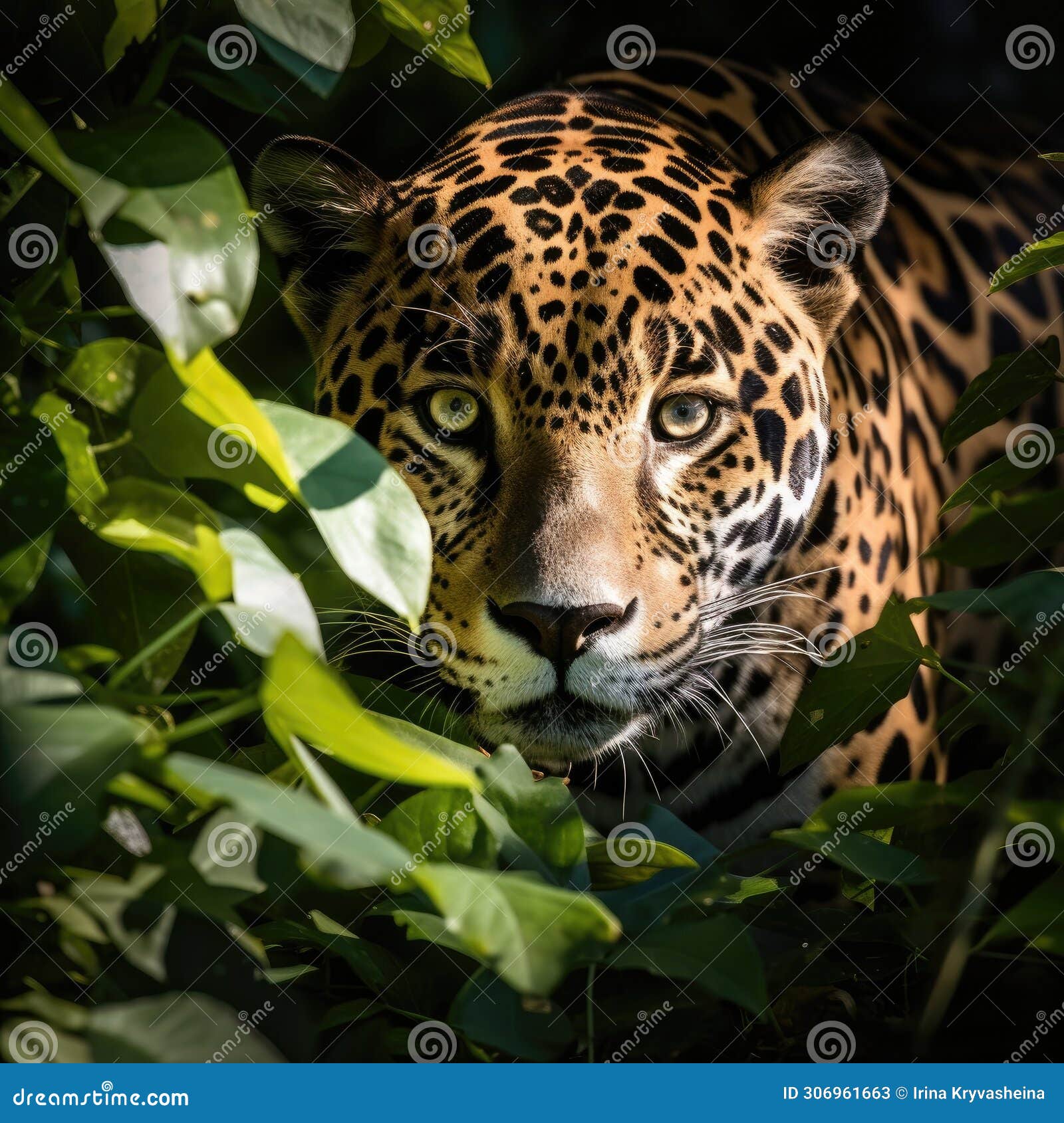 A Beautiful and Elusive Jaguar Peers Out from Behind a Tree Stock Image ...