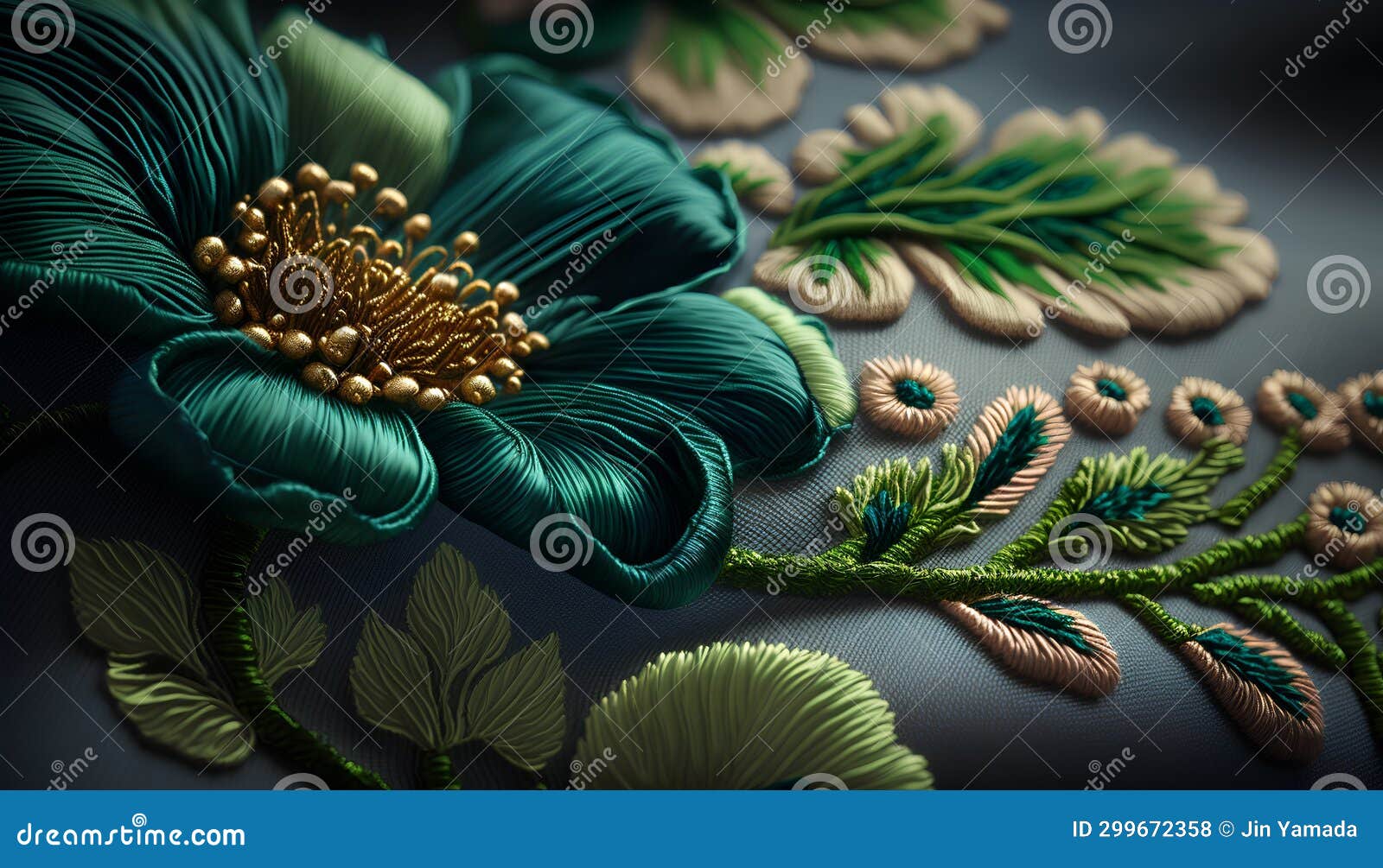 Beautiful Embroidery Design Pattern With Colorful Stitches On Fabric ...