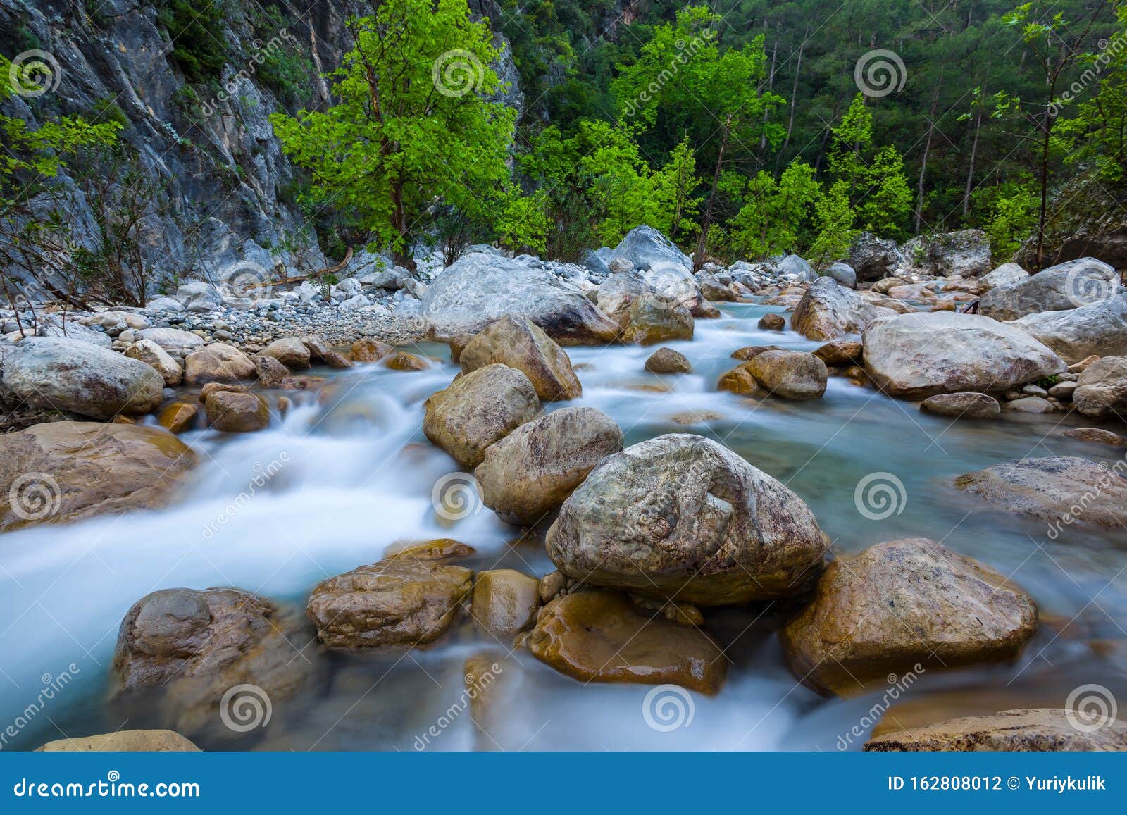 Emerald Rushing Mountain River Scene Stock Photo - Image of bush ...