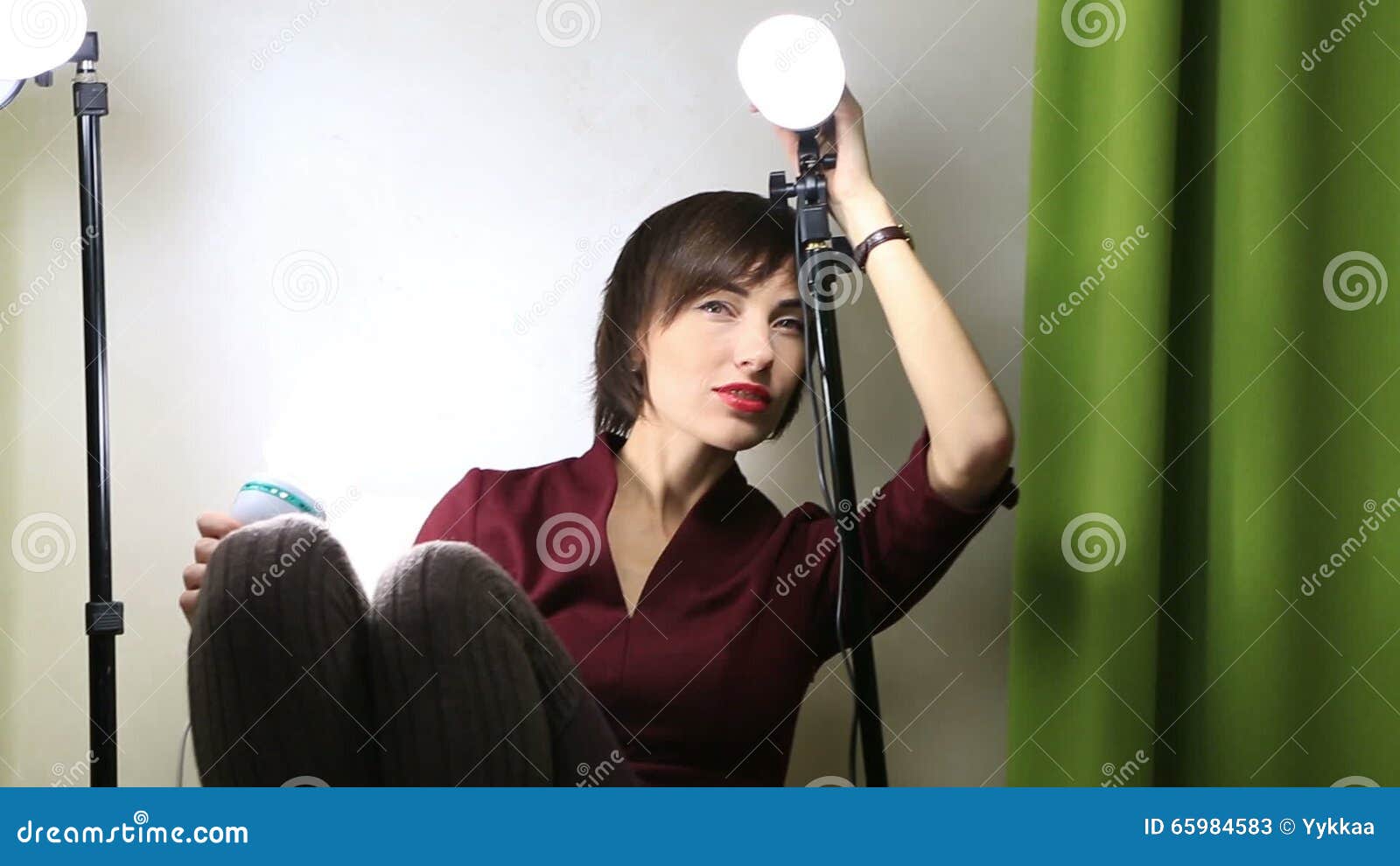 Beautiful Emotional Model Posing at Camera with Light Equipment. Stock ...
