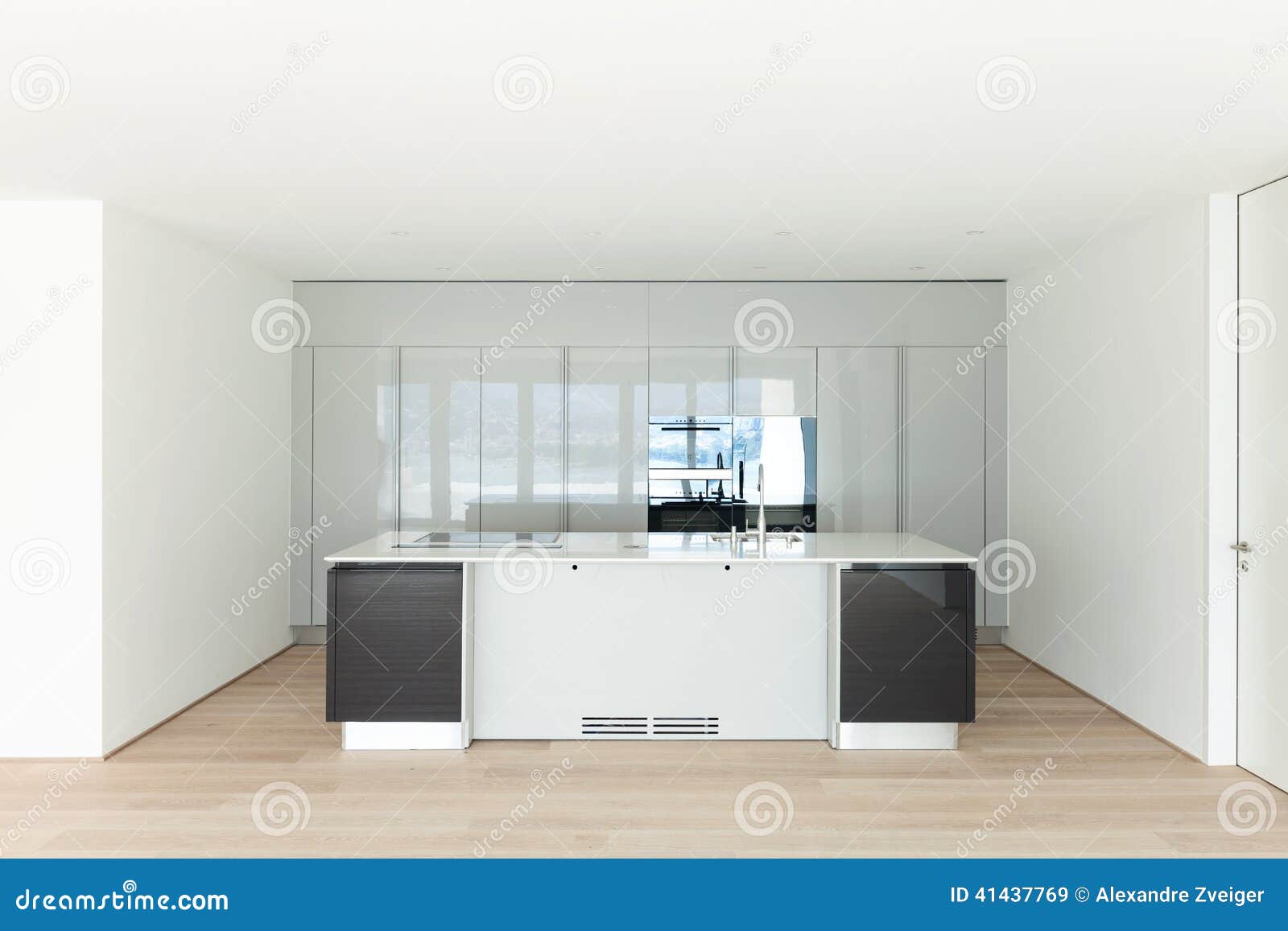 Beautiful Empty Apartment, Modern Kitchen Stock Image - Image of floor ...